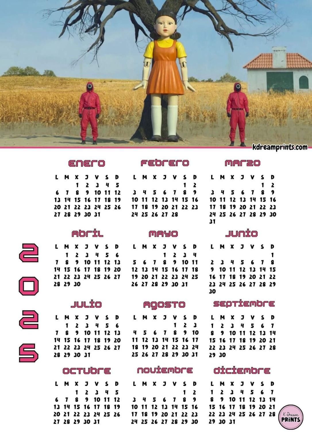 Calendarios 2025 Squid Game para imprimir gratis 💜