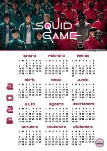 Calendarios 2025 Squid Game para imprimir gratis 💜