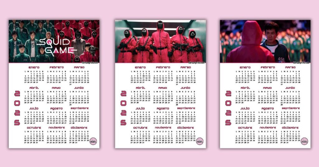 Calendarios 2025 Squid Game para imprimir gratis 💜